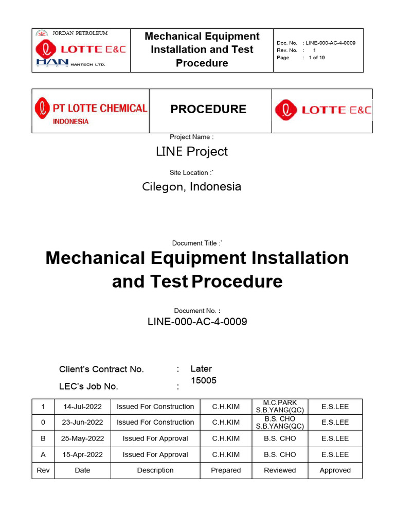 LINE-000-AC-4-0009 Mechanical Equipment Installation and Test Procedure ...