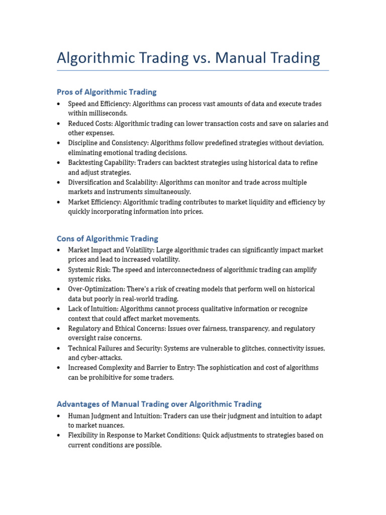 Algorithmic Vs Manual Trading | PDF | Algorithmic Trading | Risk