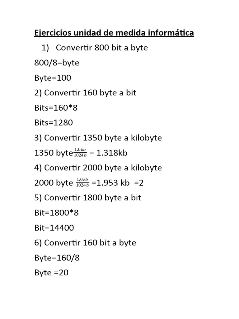 Ejercicios Unidad de Medida Informática | PDF