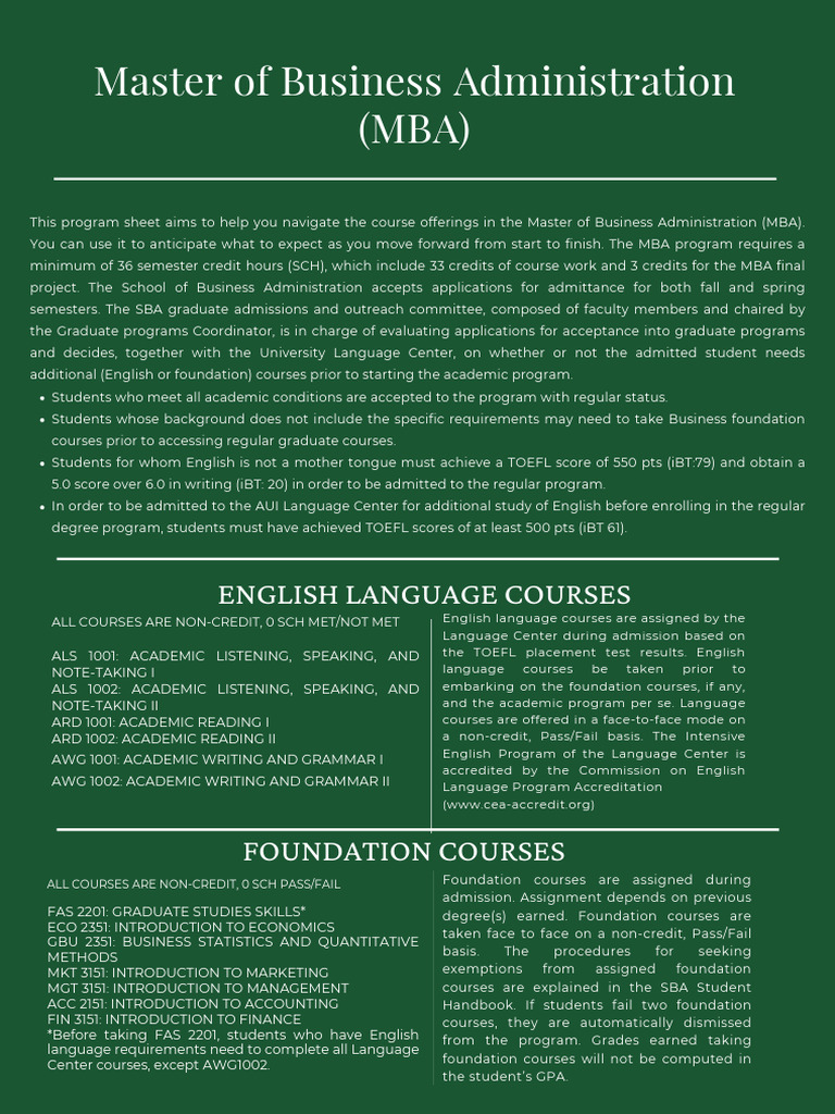 MBA - Program Sheet | Download Free PDF | Master Of Business ...