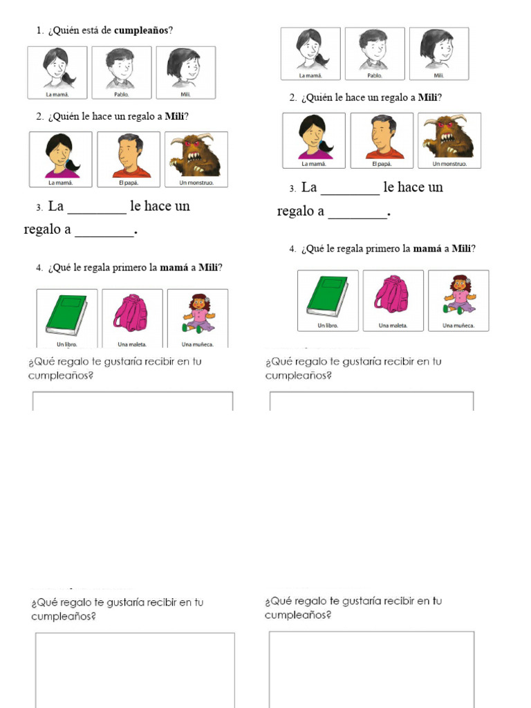 Fichas de Español El Regalo de Mili | PDF