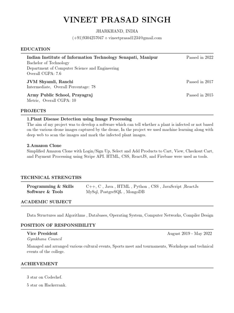 Vineet Singh Resume | PDF