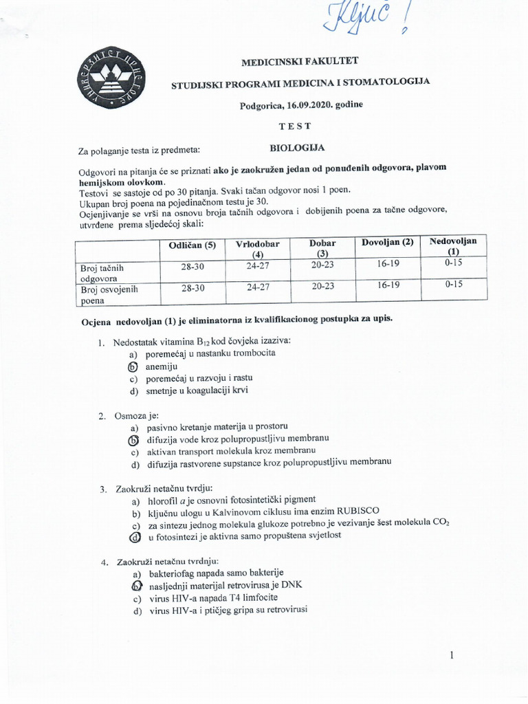 Kljuc - Biologija | PDF