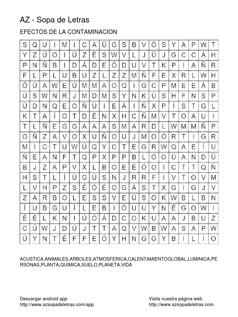 Sopa de Letras: Contaminación Ambiental | PDF | Libros para adolescentes