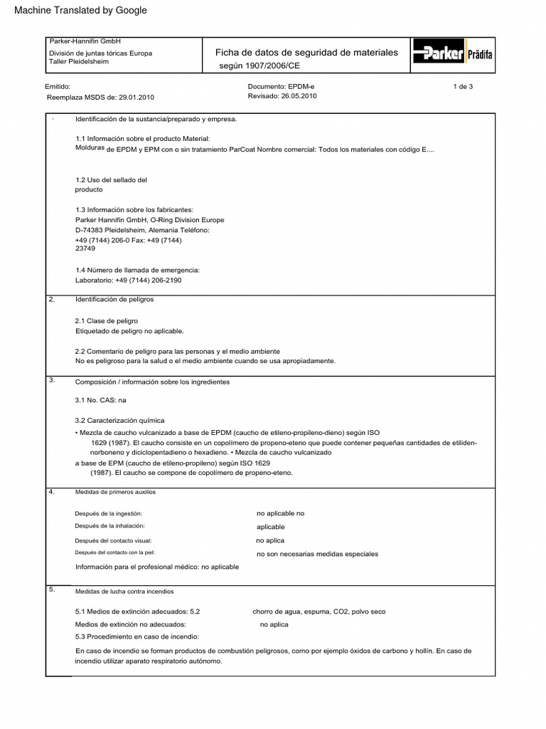 Ficha de Seguridad EPDM Vulcanizado | PDF | Solubilidad | Residuos