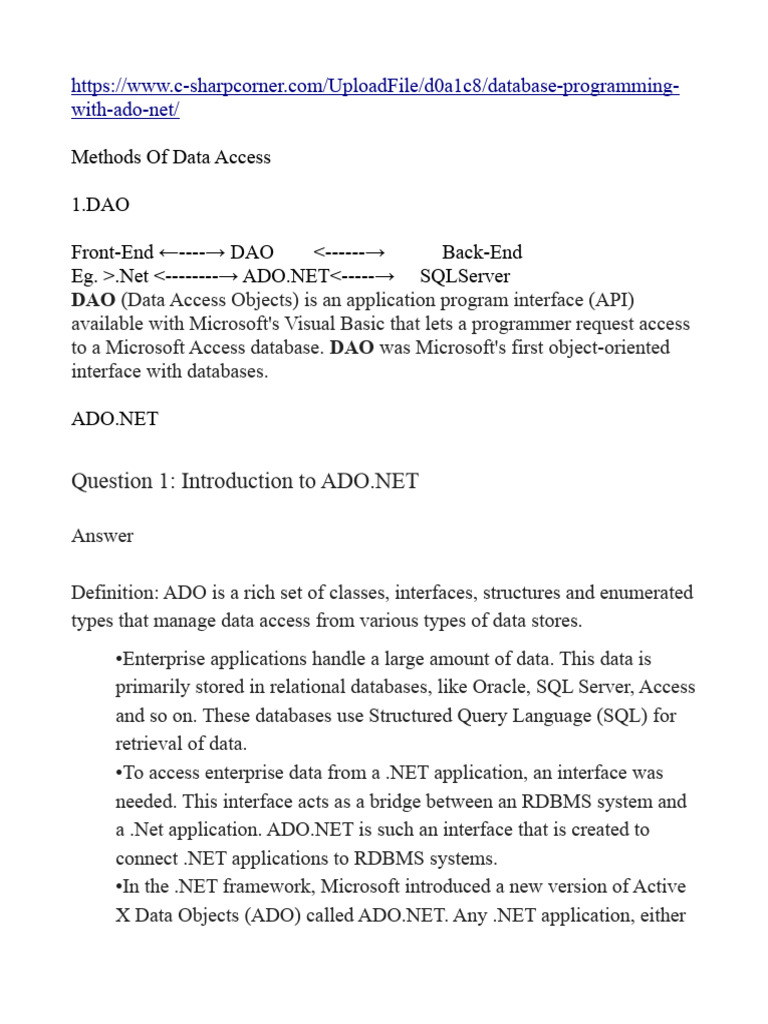 Methods of Data Access 1.DAO Front-End - DAO - Back-End | Download Free PDF | Computing | Data ...