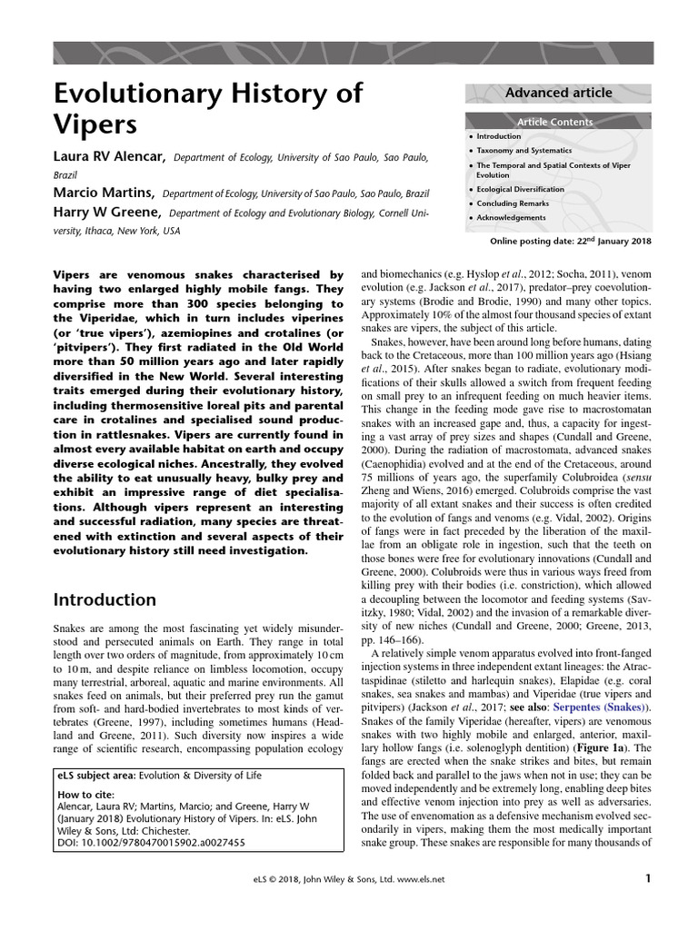 ALENCAE et al_2018_Evolutionary history of vipers | PDF