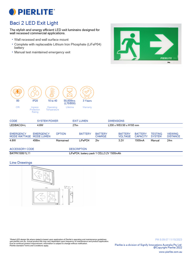 Pierlite-Baci 2 Led Exit Light | PDF | Battery (Electricity) | Electricity