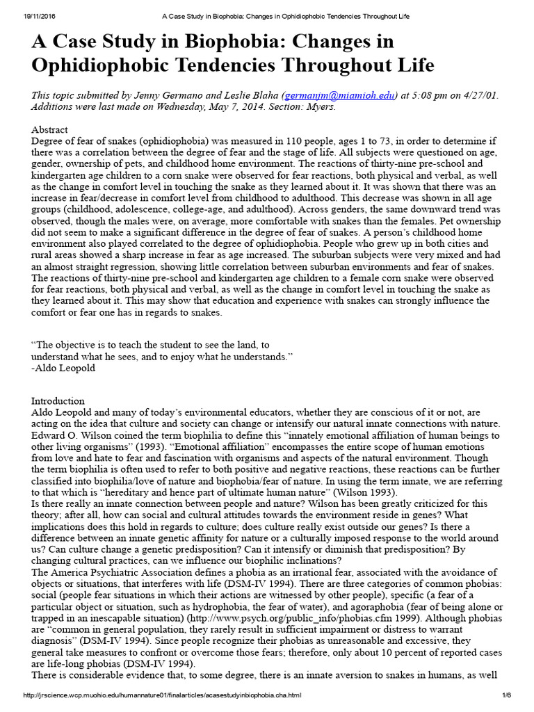 AaGERMANO & BLAHA - 2001 - A Case Study in Biophobia - Changes in ...