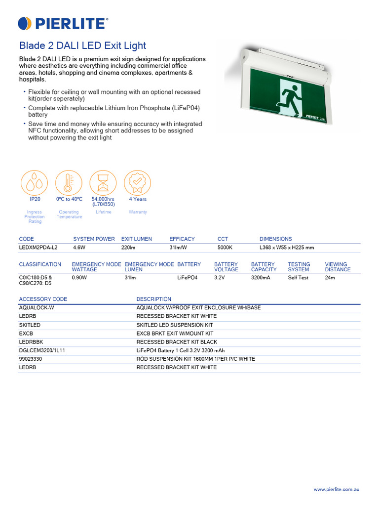 Pierlite-Blade 2 Dali Led Exit Light | PDF | Physical Sciences | Manufactured Goods