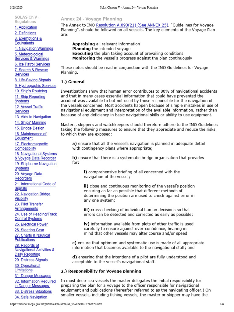 Solas Chapter V - Annex 24 - Voyage Planning | PDF | Navigation ...
