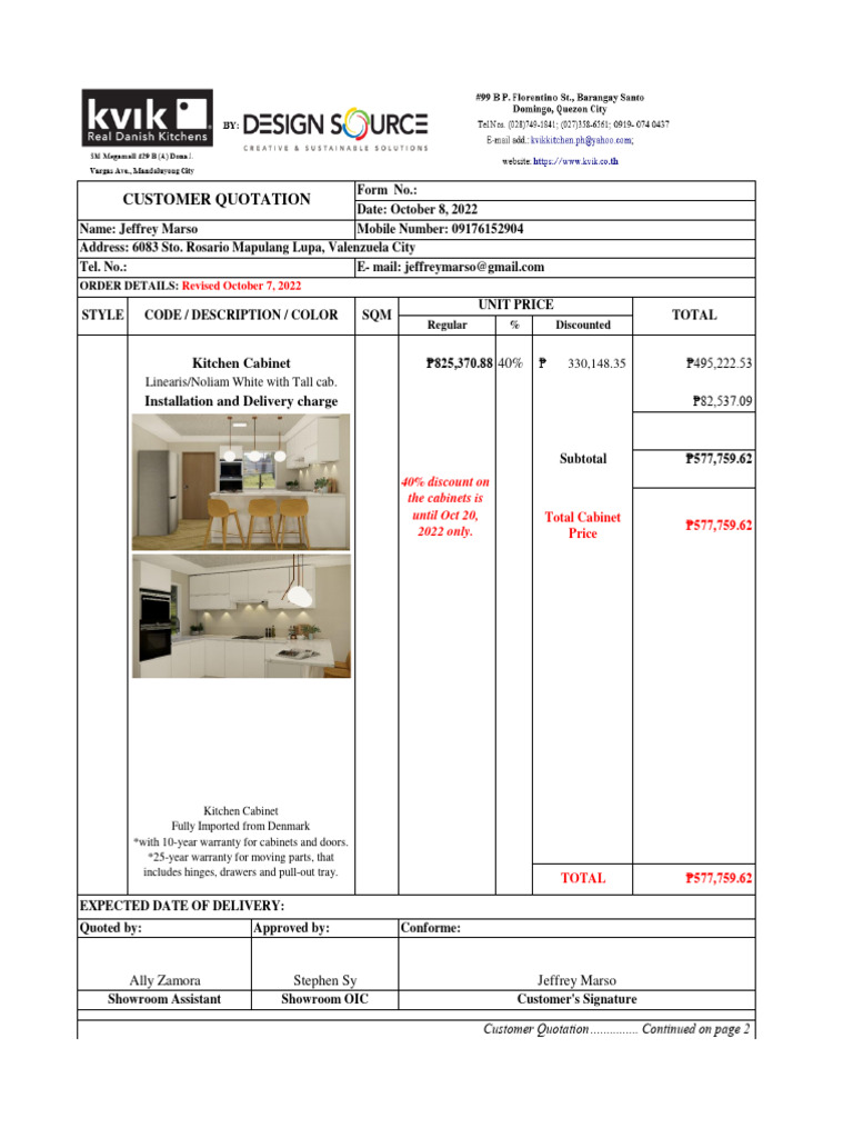 KVIK Quotation For Mr. Sample | PDF | Countertop | Architecture
