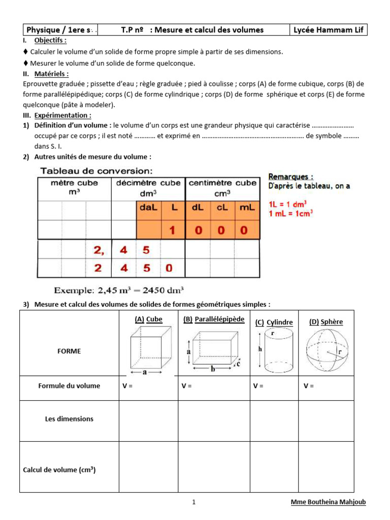 Mesure et Calcul des Volumes | PDF | Le volume | Grandeur physique
