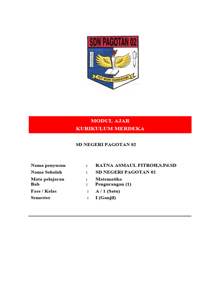 Modul Ajar Matematika - Pengurangan | PDF | Seni & Disiplin Bahasa