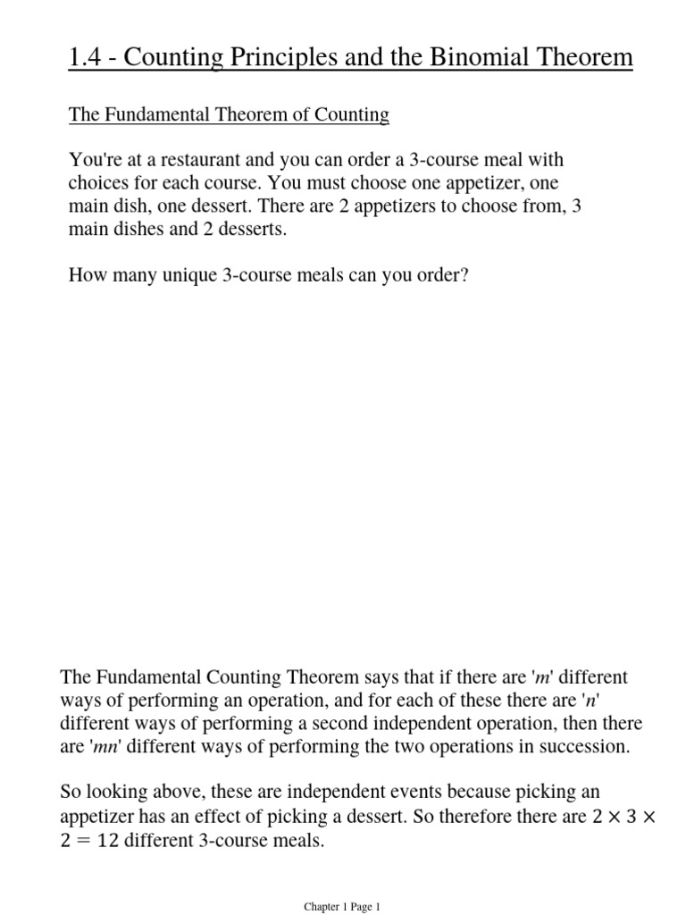 1.4 - Counting Principles and The Binomial Theorem - Blank Notes | PDF ...