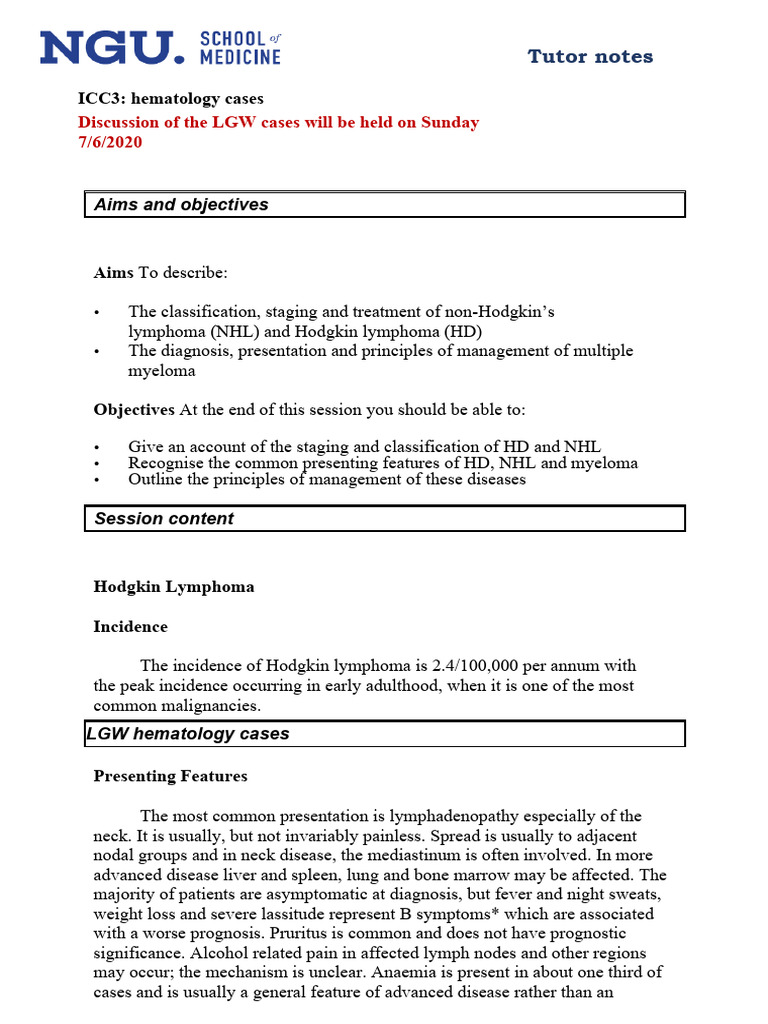 ICC3 (109) LGW Haematology Case Studies Tutor Notes ANSWERS | PDF ...
