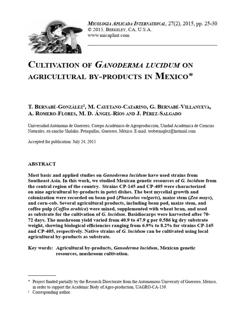 Cultivation of Ganoderma Lucidum On Agricultural By-Products in México ...