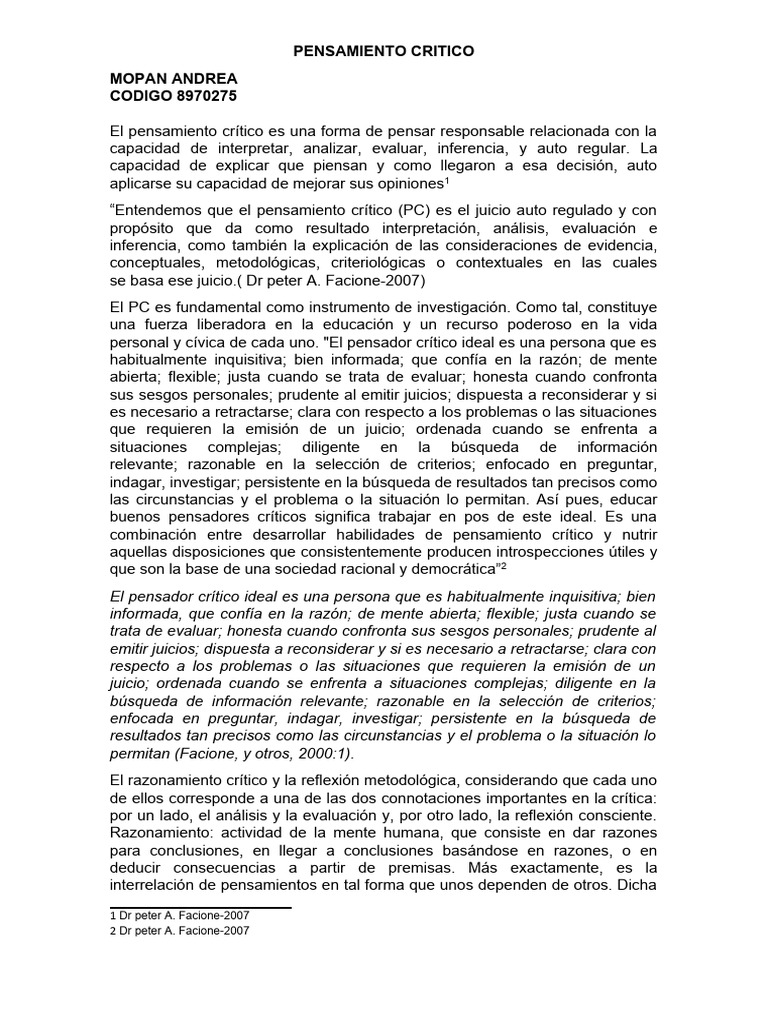 Importancia del Pensamiento Crítico | PDF | Pensamiento | Pensamiento ...