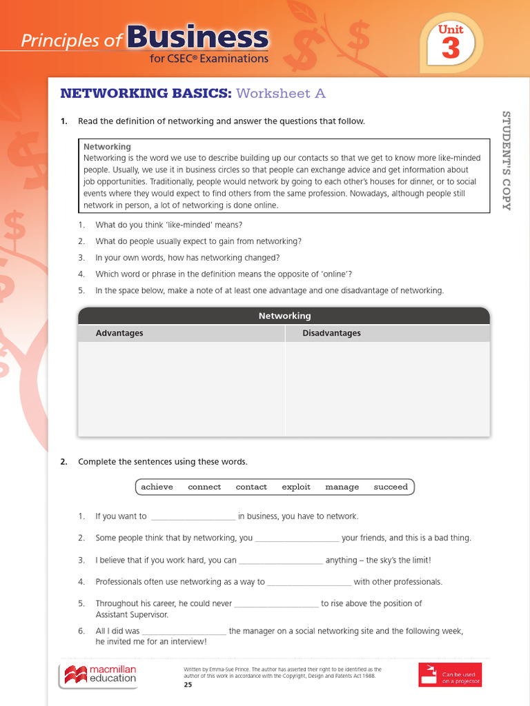 Unit 3 - Networking Basics - Student S Copy Worksheet A | PDF | Human ...