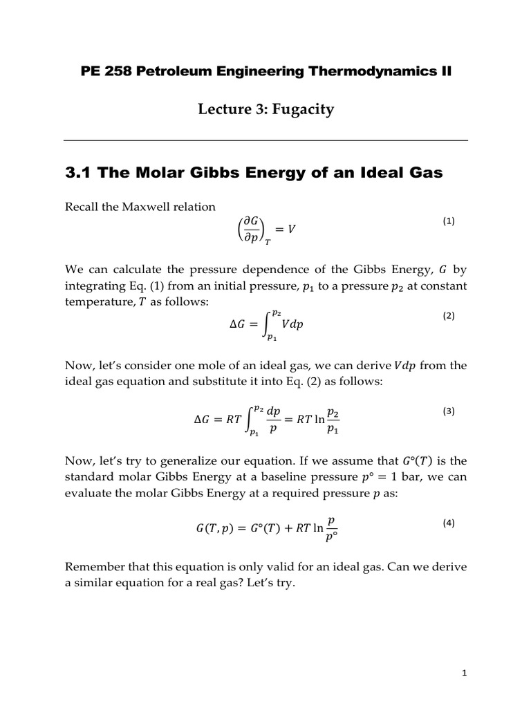 PE 258 Lecture 3 - Notes | PDF | Gases | Applied Mathematics