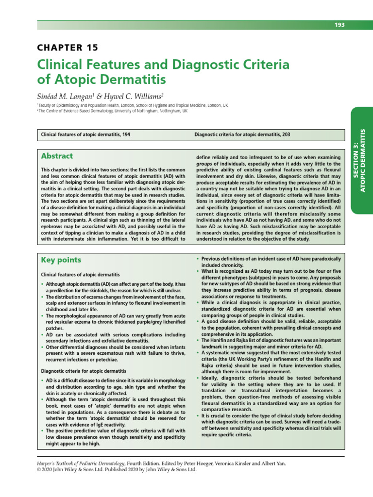 15 Clinical Features and Diagnostic Criteria of Atopic Dermatitis ...