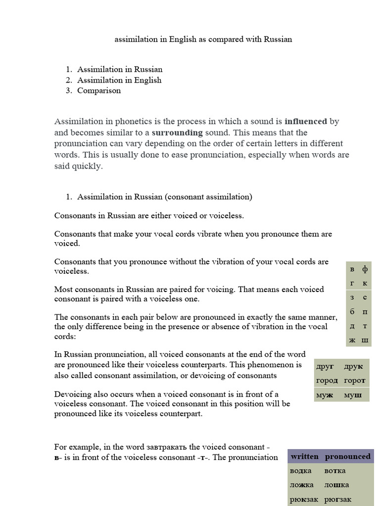 Assimilation of English Compared With Russian | PDF | English Language ...