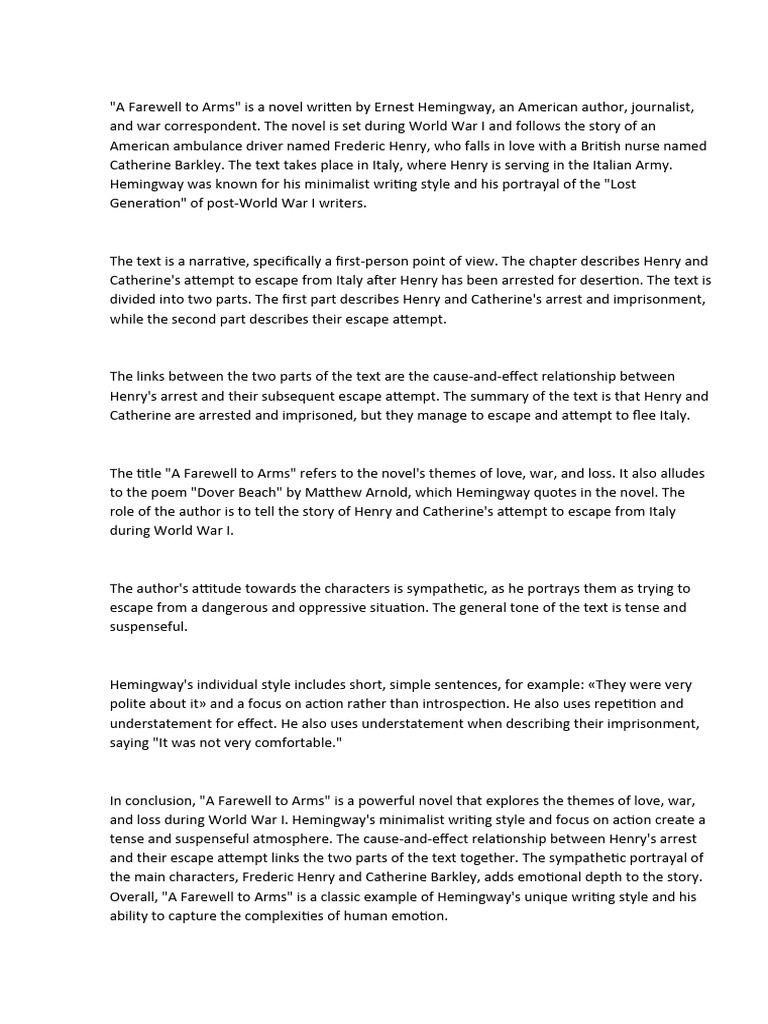 A Farewell To Arms (Essay) | PDF | History | Classics
