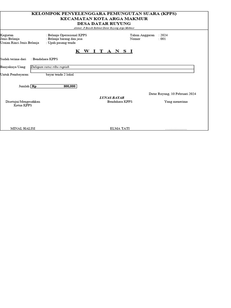 Kwitansi KPPS 2024 | PDF