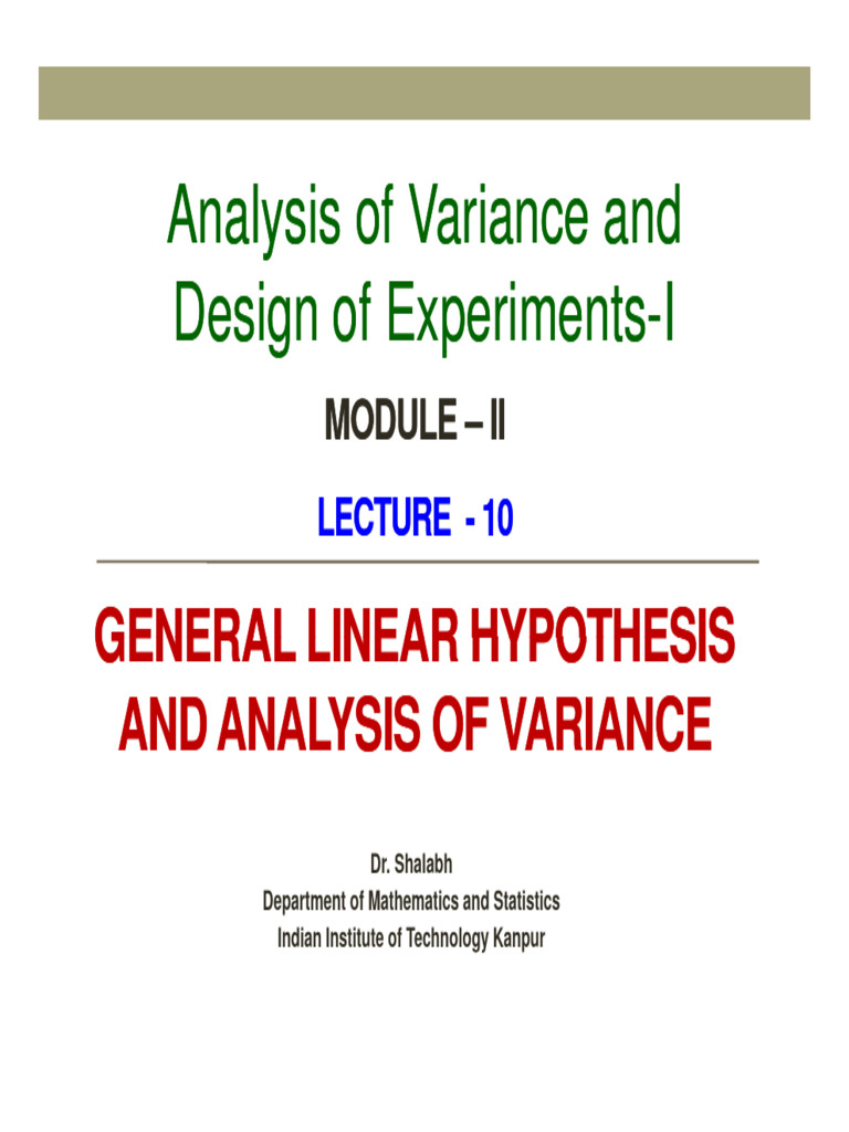 Lecture10 Module2 Anova 1 | PDF | Multiple Comparisons Problem | Analysis Of Variance