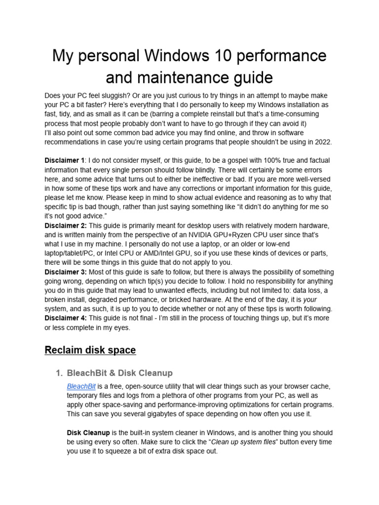 My Personal Windows 10 Performance and Maintenance Guide | PDF | Bios | Booting