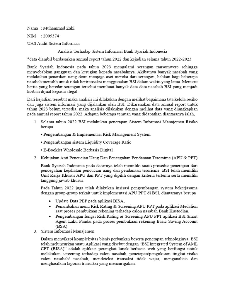 Muhammad Zaki - 2005374 - UAS Audit Sistem Informasi | PDF