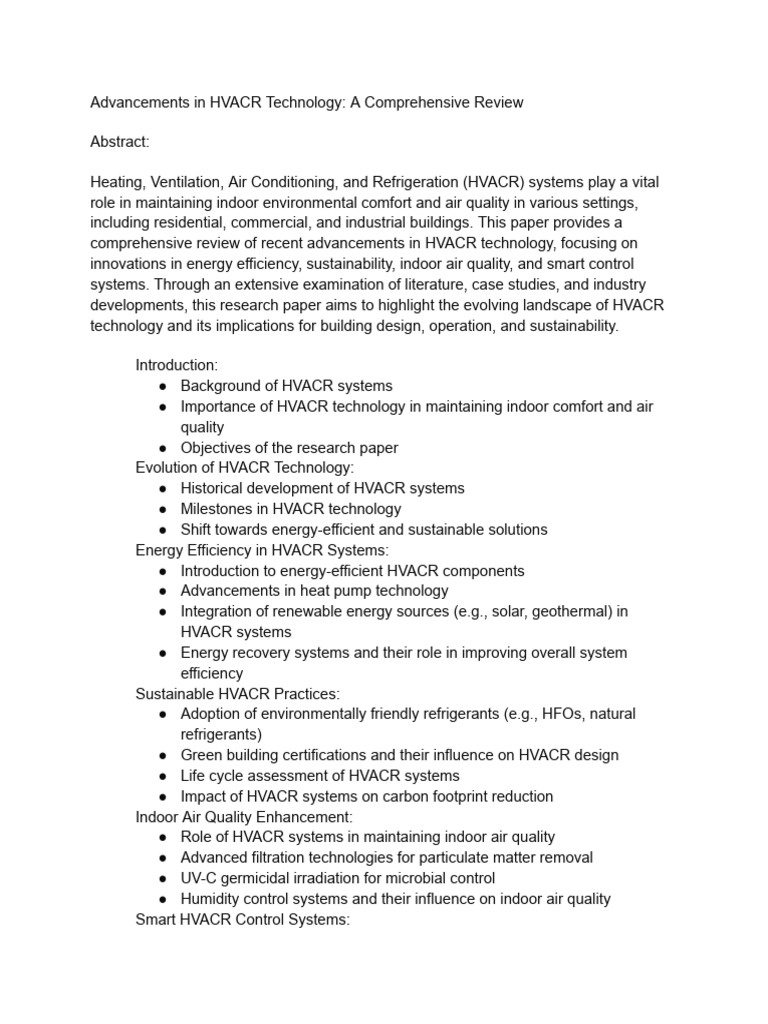 Advancements in HVACR Technology (Research Paper Outline) | PDF ...