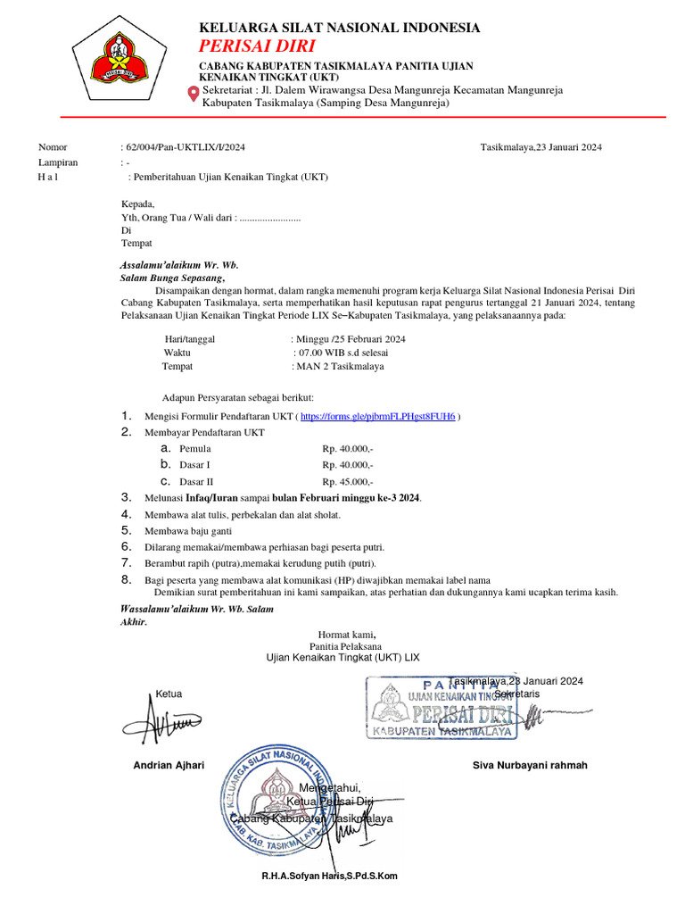 Surat Pemberitahuan UKT LIX | PDF