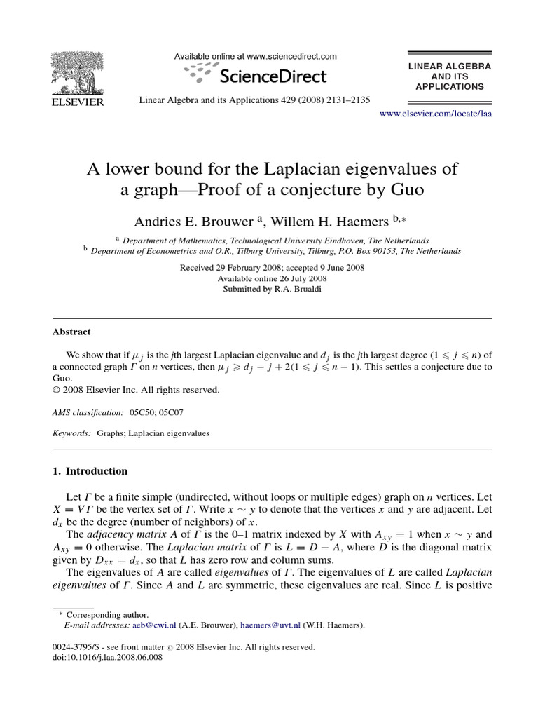A Lower Bound For The Laplacian Eigenvalues of A Graph - Proof of A Conjecture by Guo | PDF ...