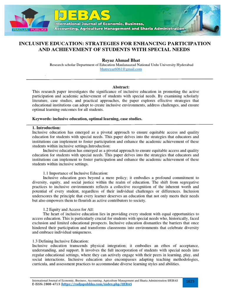 Inclusive Education Strategies For Enhancing Parti | PDF | Inclusion (Education ...