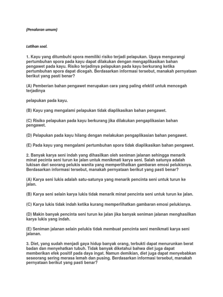 Latihan Soal 1, Penalaran UMUM | PDF