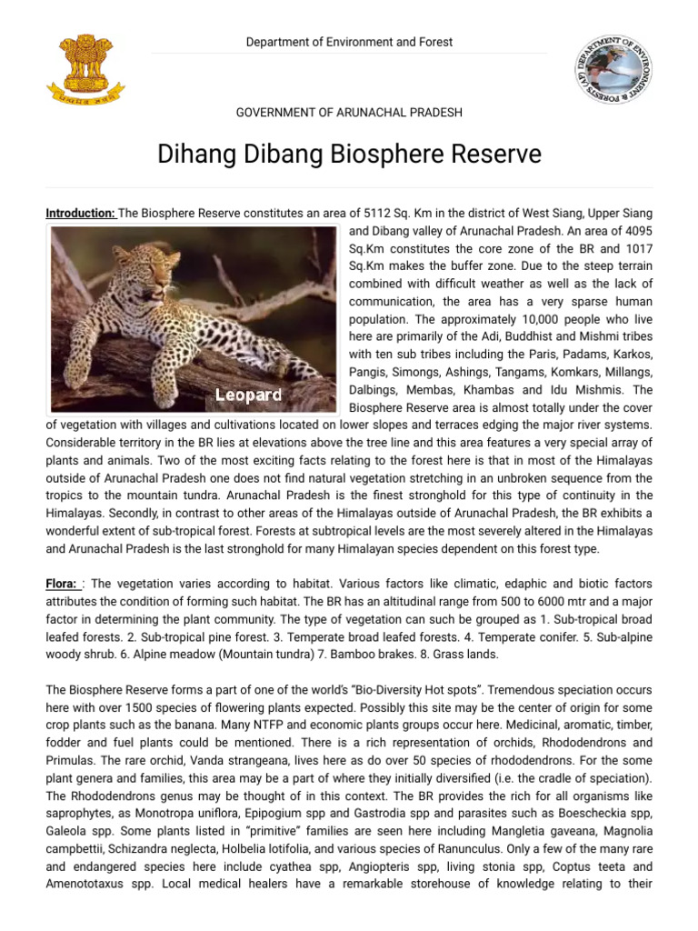Dihang-Dibang Biosphere Reserve Overview | PDF | Himalayas | Earth Sciences