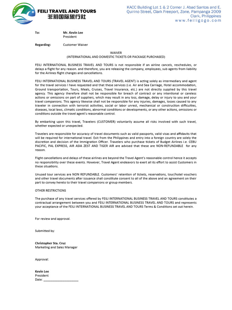 Customer Waiver Request For Approval | PDF | Travel Agency | Airlines