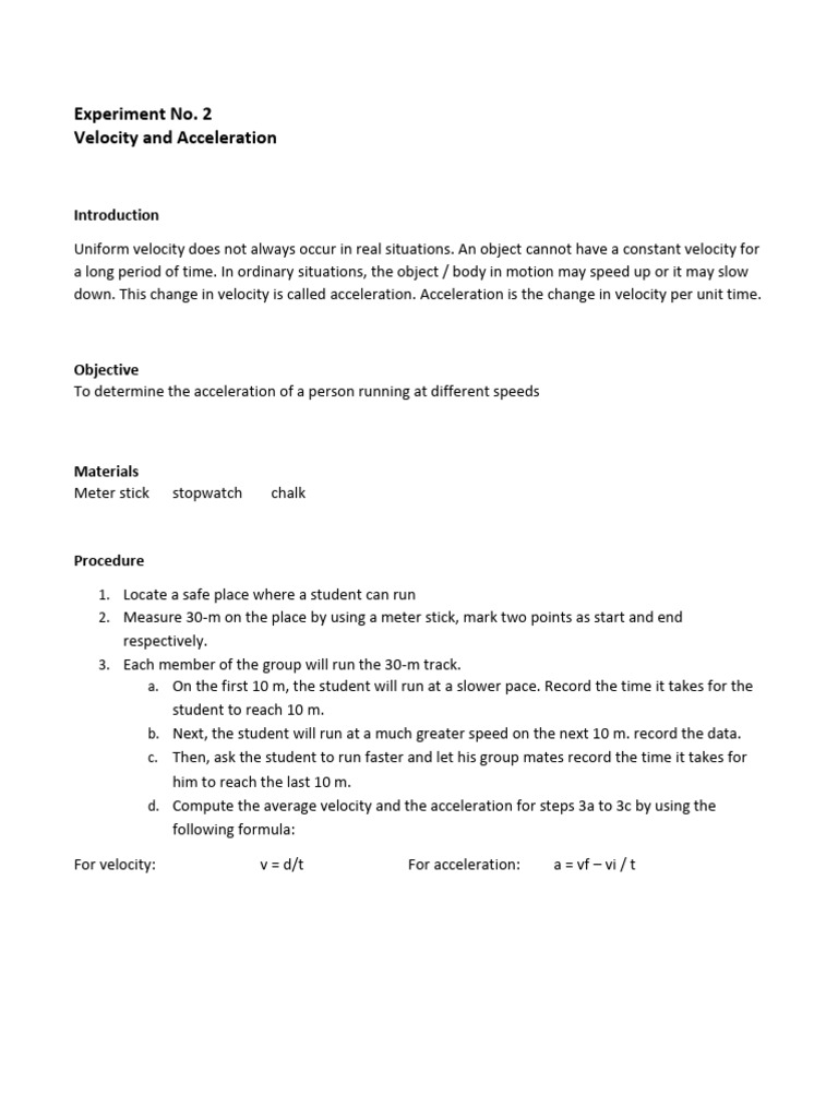 19 - Sibal - Experiment #2 Velocity and Acceleration | PDF ...