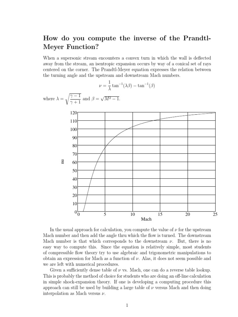 PM Inverse Prandtl Meyer | PDF | Mach Number | Compressible Flow