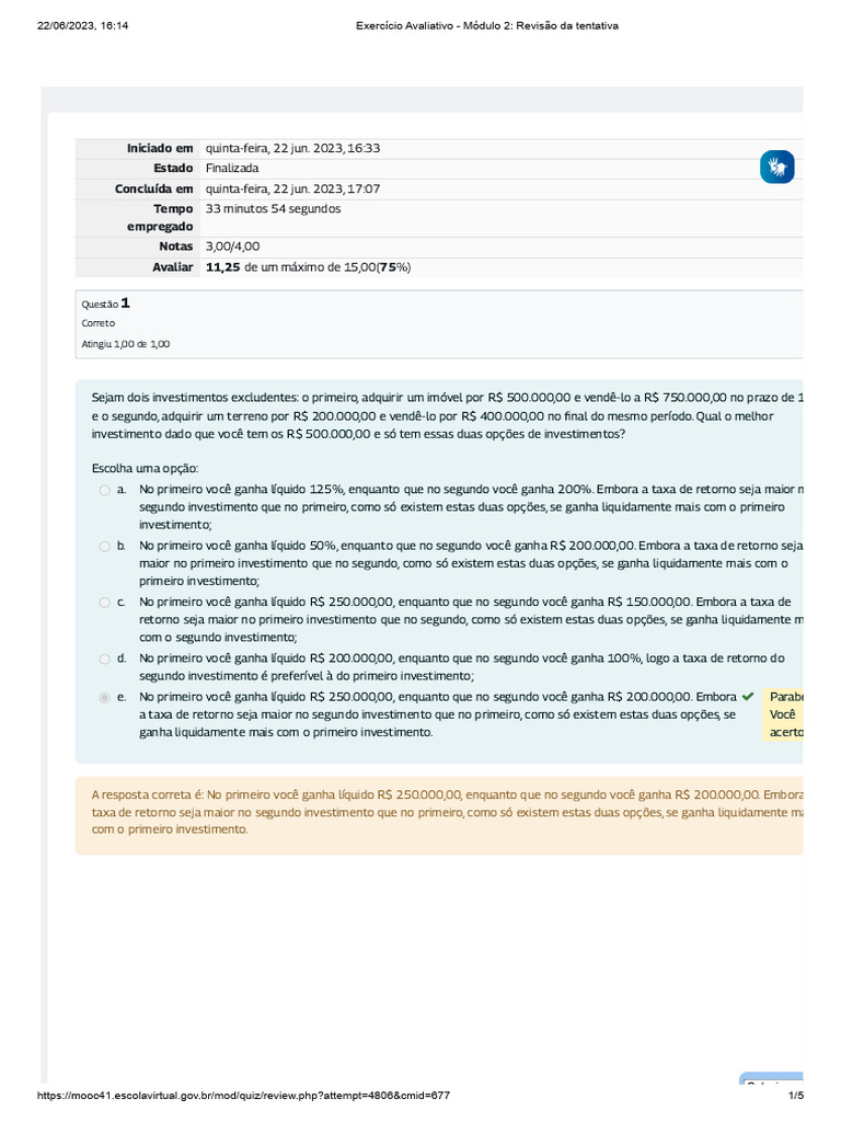 Módulo 2 - Matemática Financeira - Exercício Avaliativo | PDF | Economias | Dinheiro