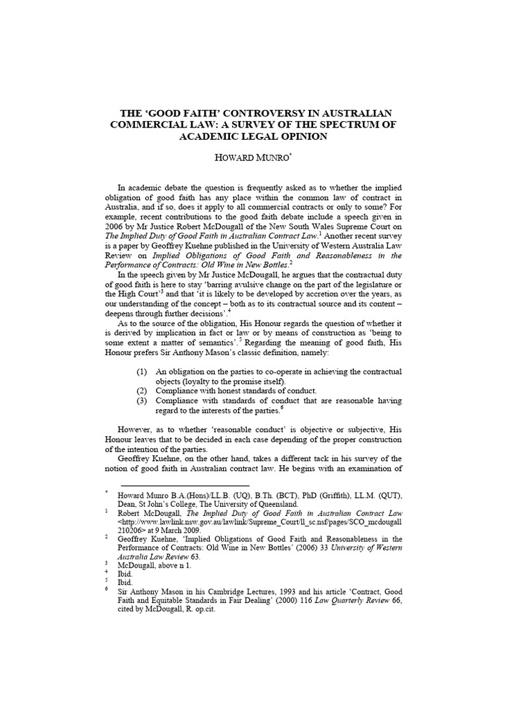 The Good Faith' Controversy in Australian | PDF | Contractual Term | Lease