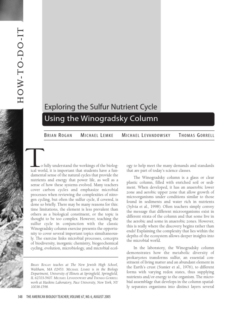 Exploring the Winogradsky Column Experiment | PDF | Sulfur | Photosynthesis