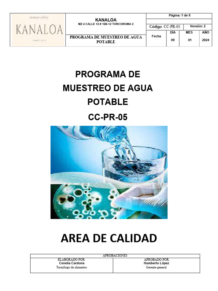 Programa Muestreo de Agua Potable | PDF | Agua | Agua potable