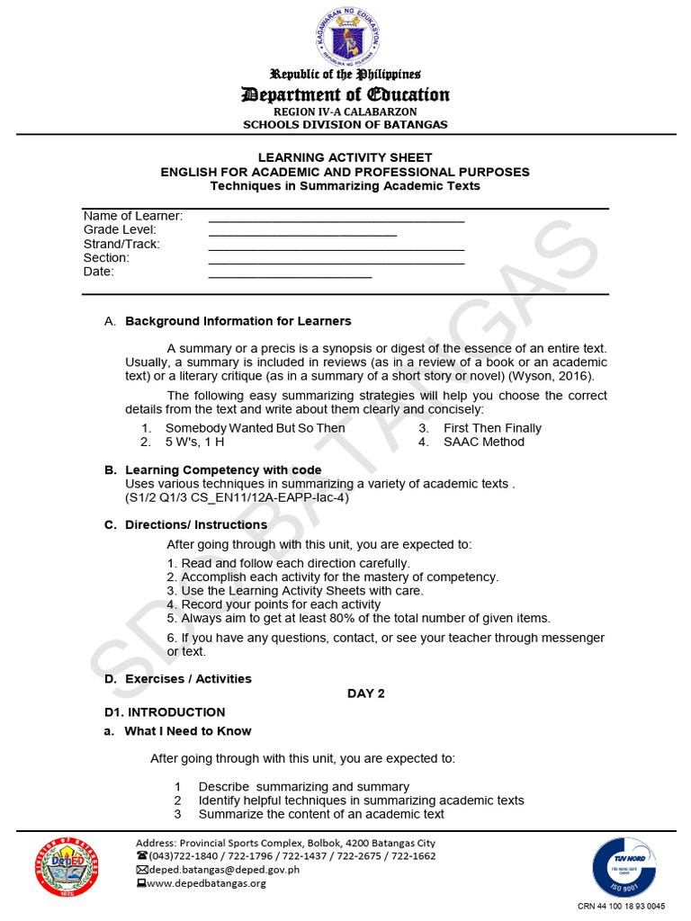 Summarizing Techniques for Academic Texts | PDF | Human Communication | Cognitive Science