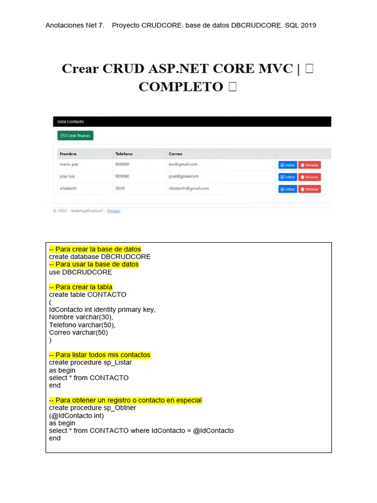 01 - Anotaciones Net 7 Crear CRUD ASP - NET CORE MVC - YA - Parte2 | PDF 01 - Anotaciones Net 7 Crear CRUD ASP - NET CORE MVC - YA - Parte2 | PDF