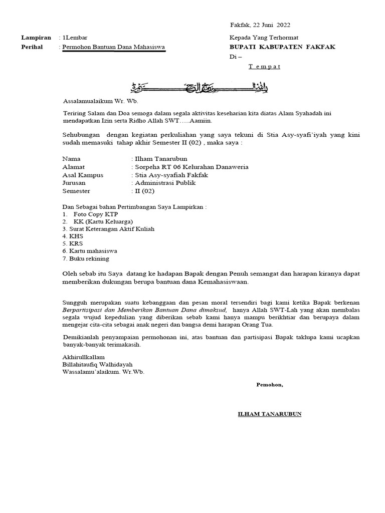 Proposal Bantuan Dana Mahasiswa ke Bupati | PDF