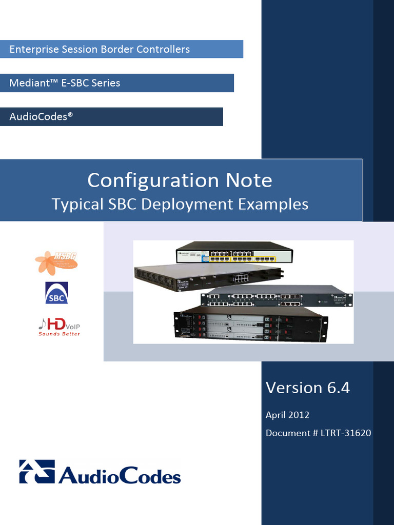 LTRT-31620 Typical SBC Deployment Examples Configuration Note | PDF | Session Initiation ...