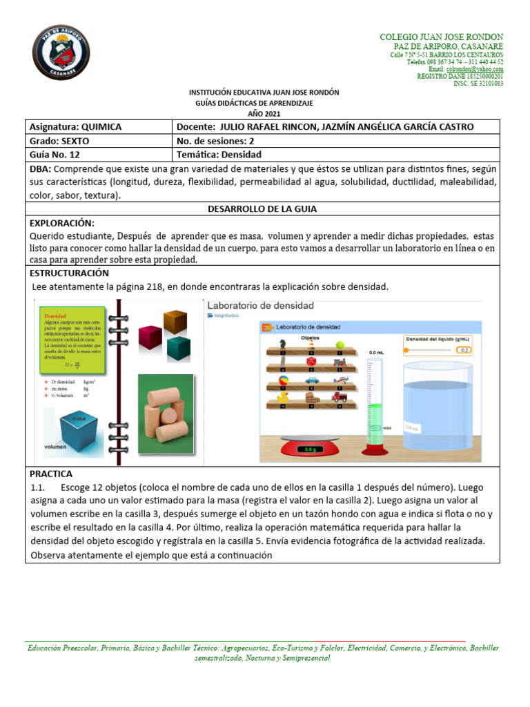 Guia 12 Sexto Quimica | PDF | Densidad | Ciencias fisicas