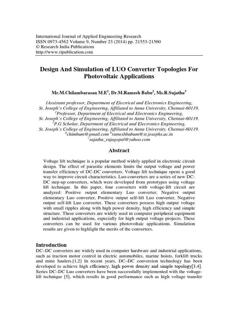 Design and Simulation of LUO Converter Topologies For Photovoltaic ...